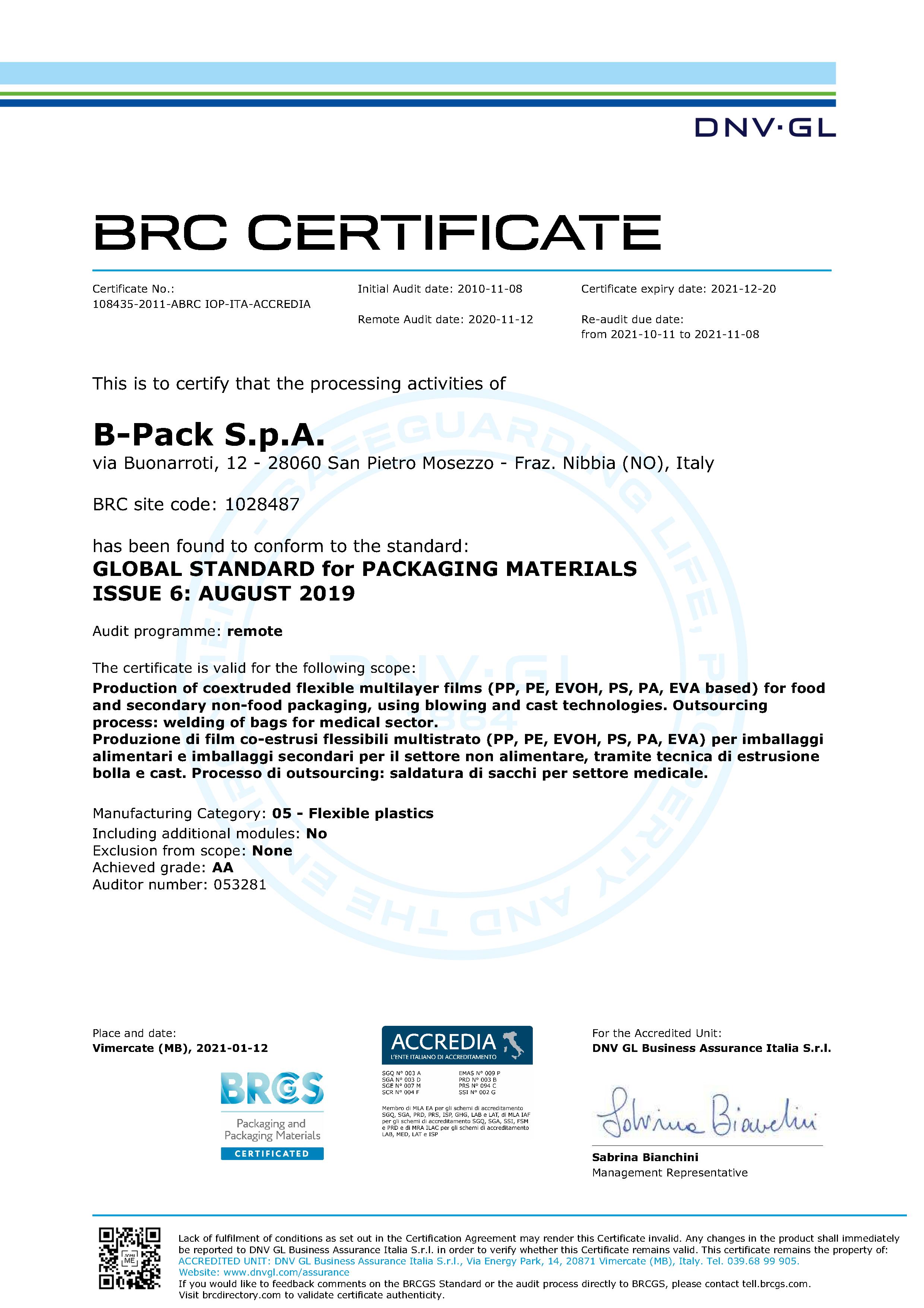 Rinnovo Certificazioni ISO e BRC